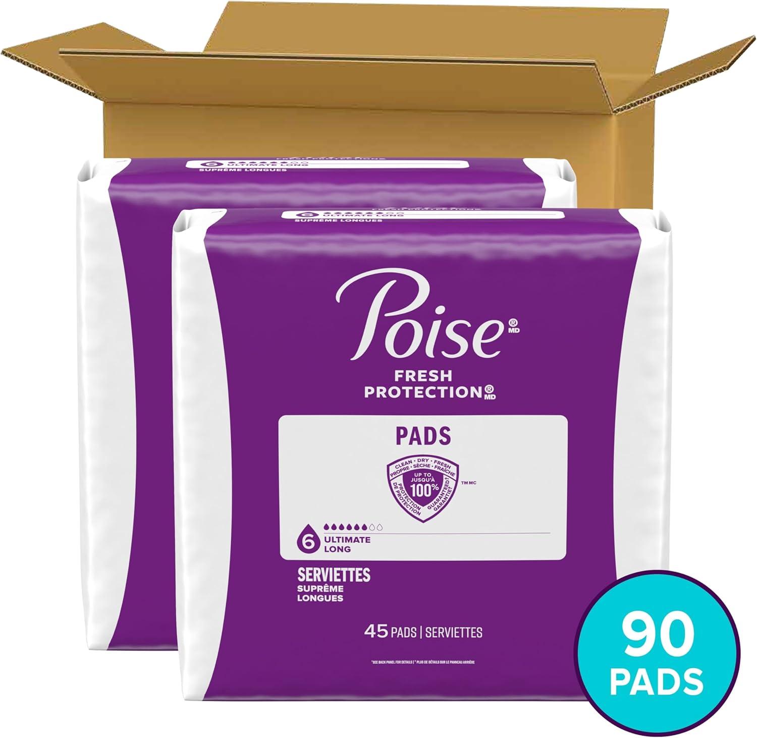 Poise Incontinence Pads for Women - Ultimate Absorbency - Long Length ...