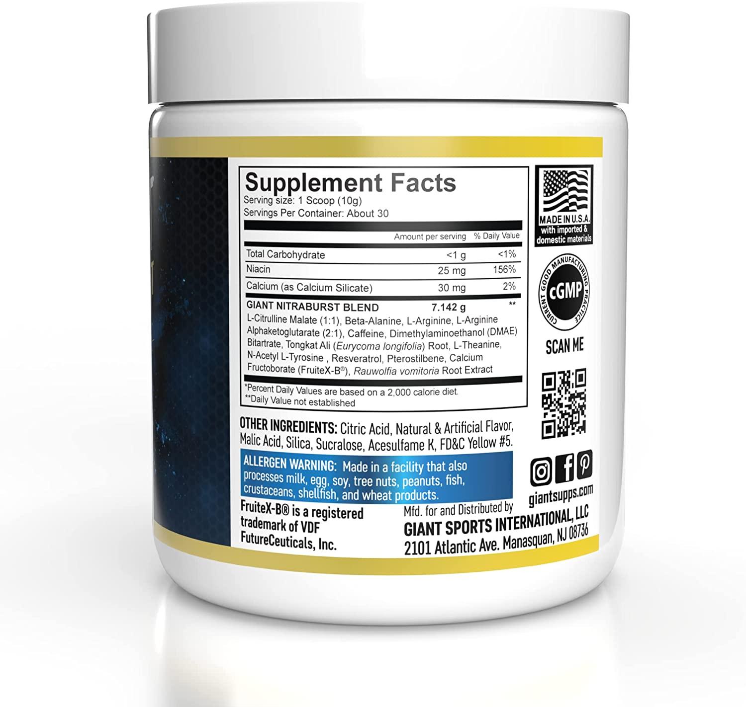 Giant Sports Nitraburst Pre Workout Powder - Pineapple Flavor | 30 ...