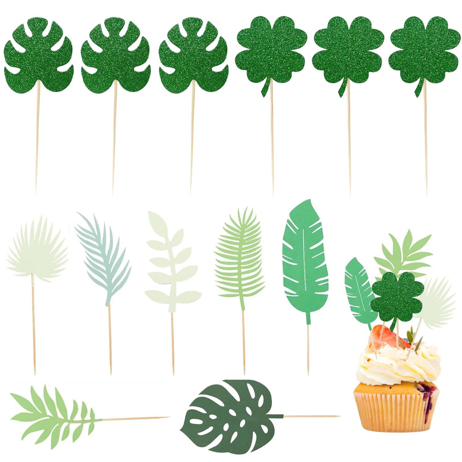KIPTVO 13PCS Tropical Palm Leaves Cake Topper Tropical Leaves Cake ...