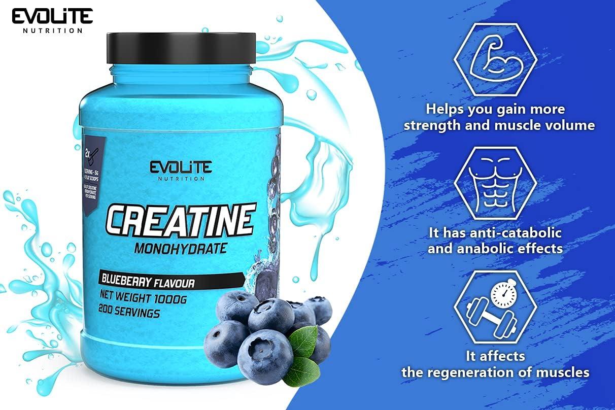 Evolite Nutrition Creatine Monohydrate 1000g - Blueberry Flavor ...