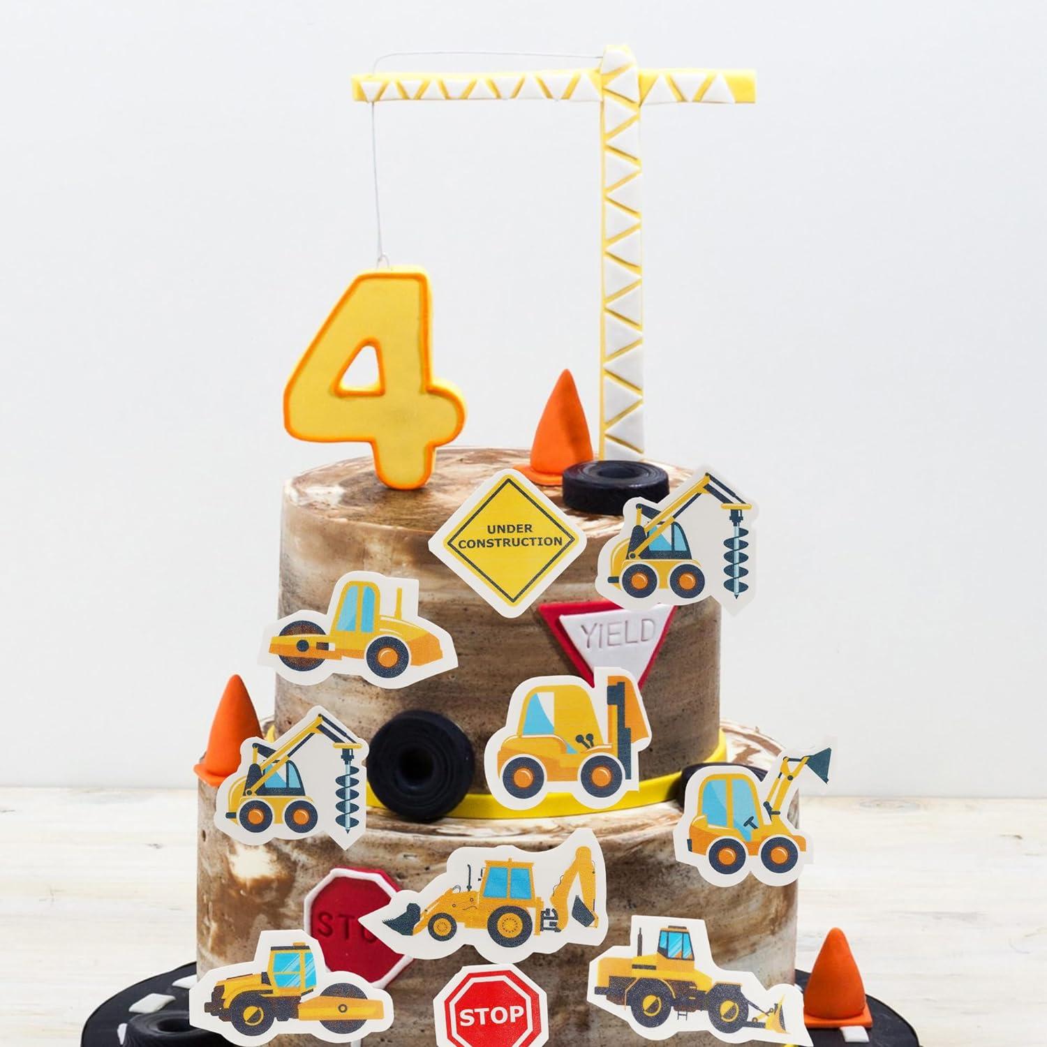 Arthsdite 64 Pcs Edible Construction Cupcake Toppers Truck Tractor ...