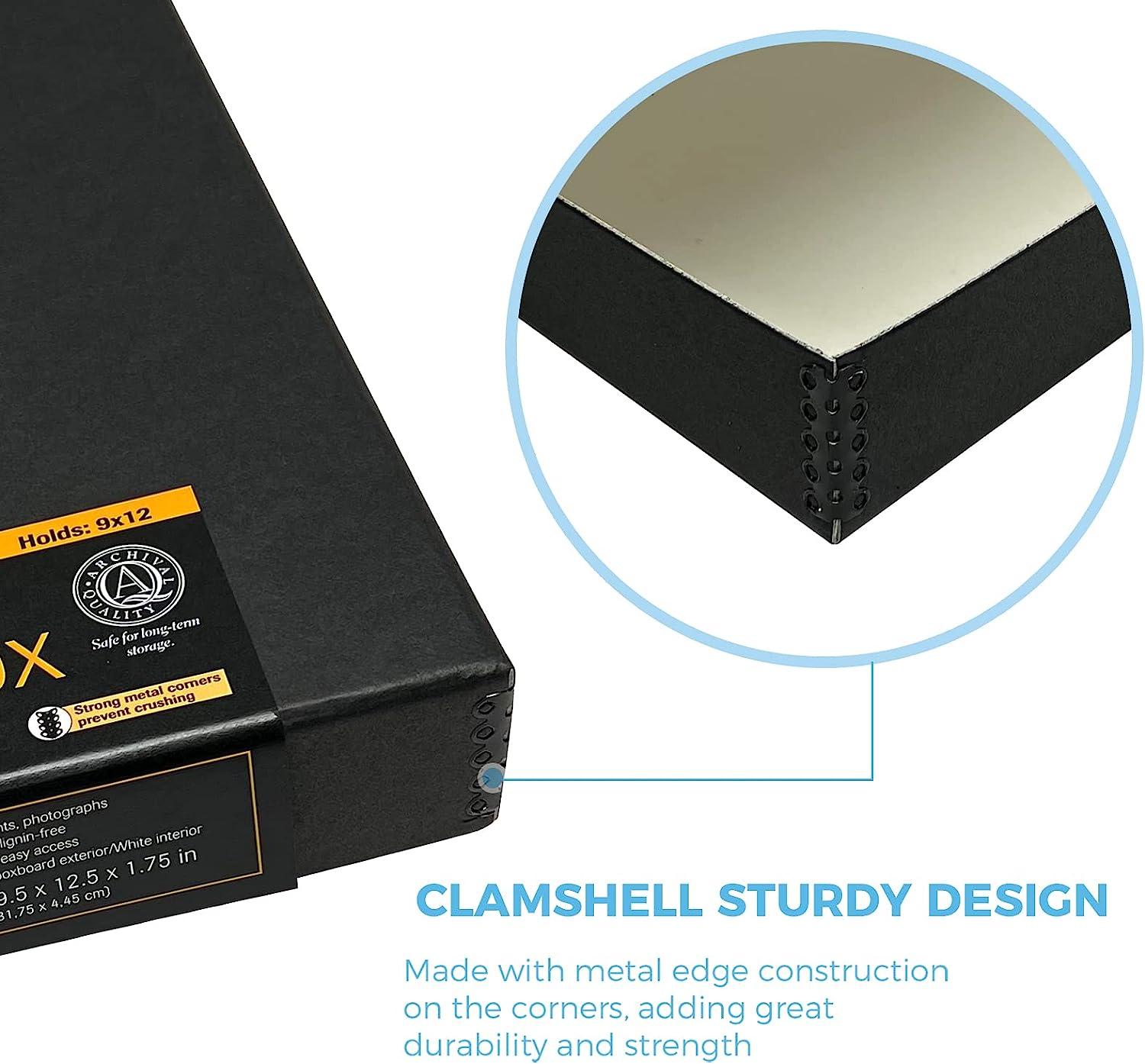 Lineco 9x12 Black Clamshell Archival Folio Storage Box with Removable ...