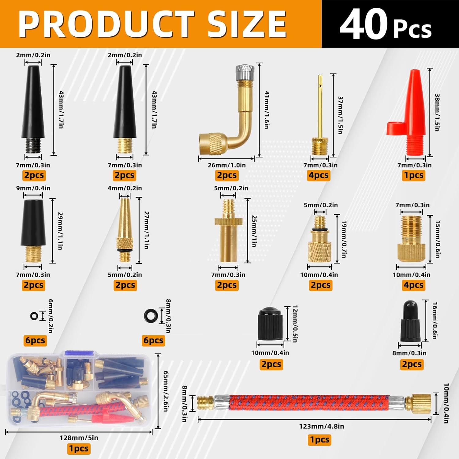 40-Part Bicycle Valve Adapter Set - All Valve Adapters for Air Pumps ...