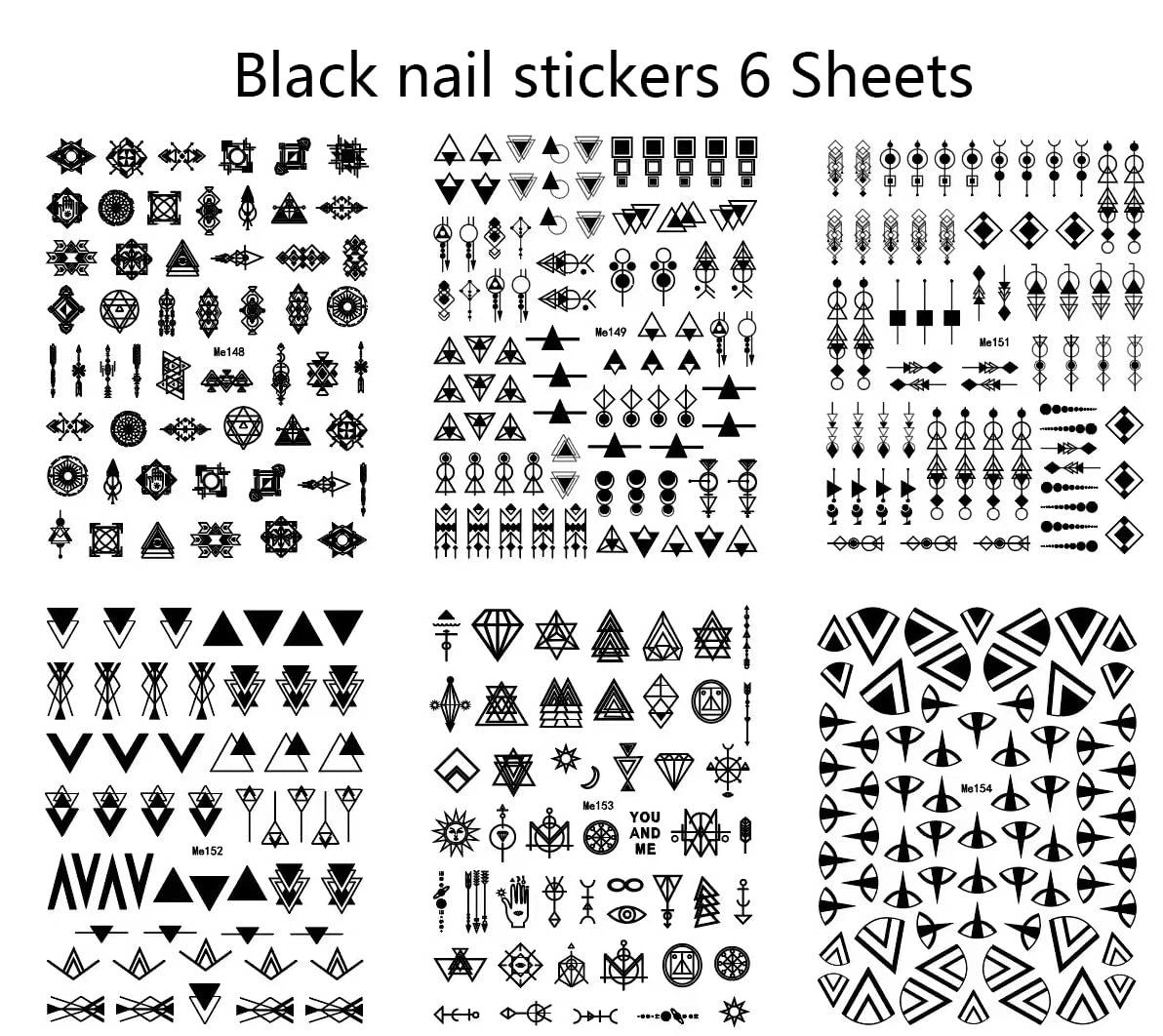 Geometric Nail Art Stickers Decals - 12 Sheets, Black White Triangle ...