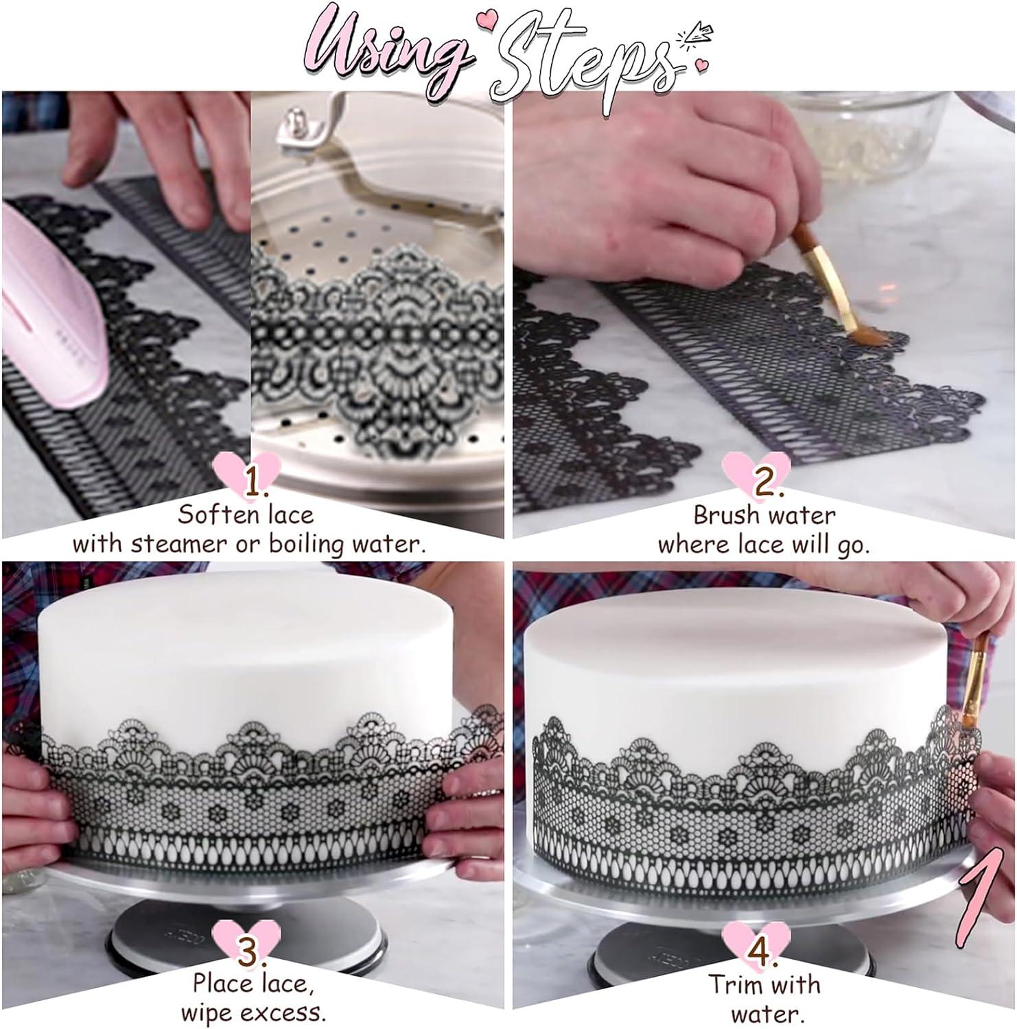 Ready to Use Edible Cake Lace Effect Border Ribbon Flower Trim Blue 14 ...