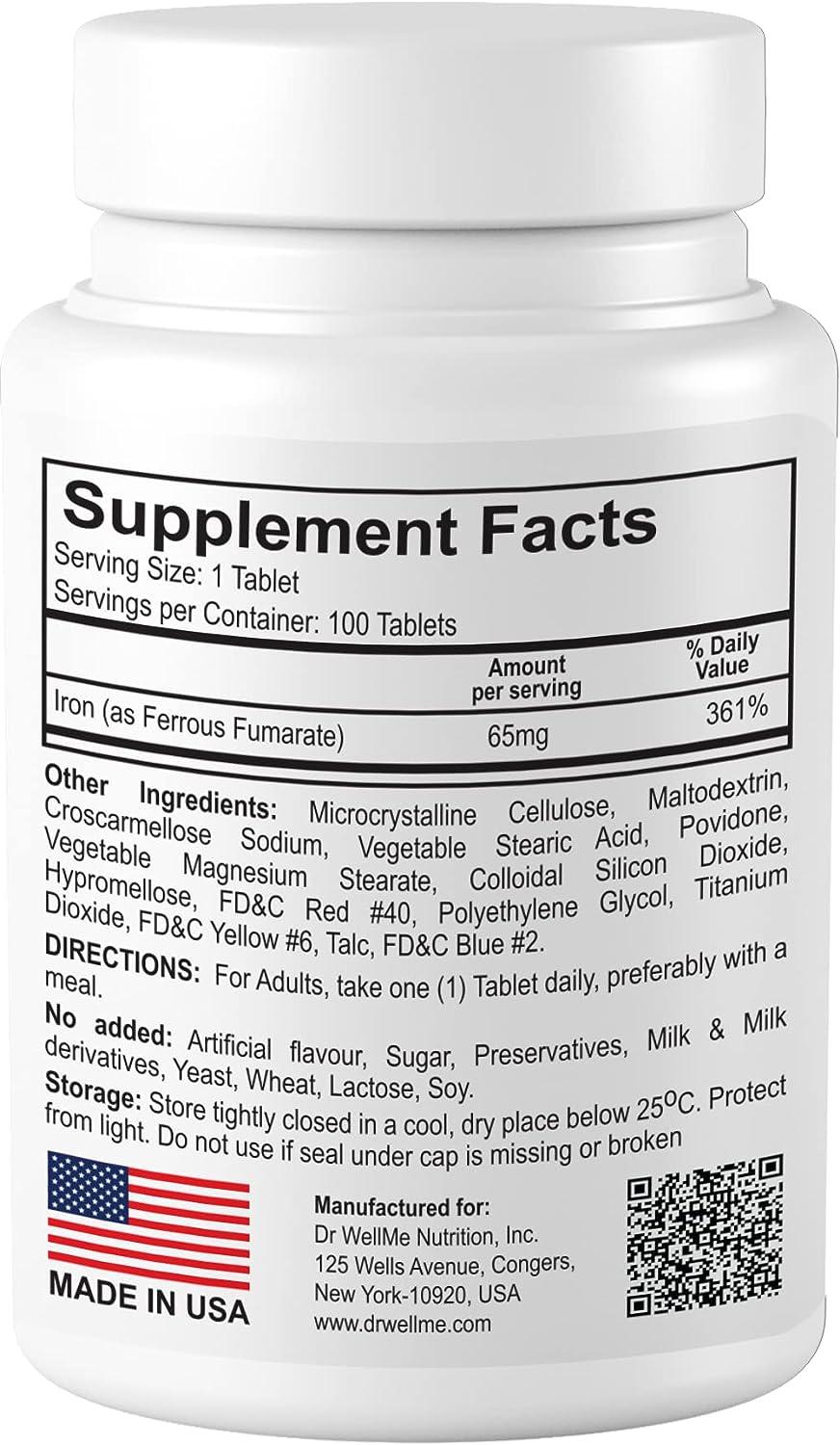 Iron 65mg with IroWell | Ferrous Fumarate Supplement | 100 Tablets