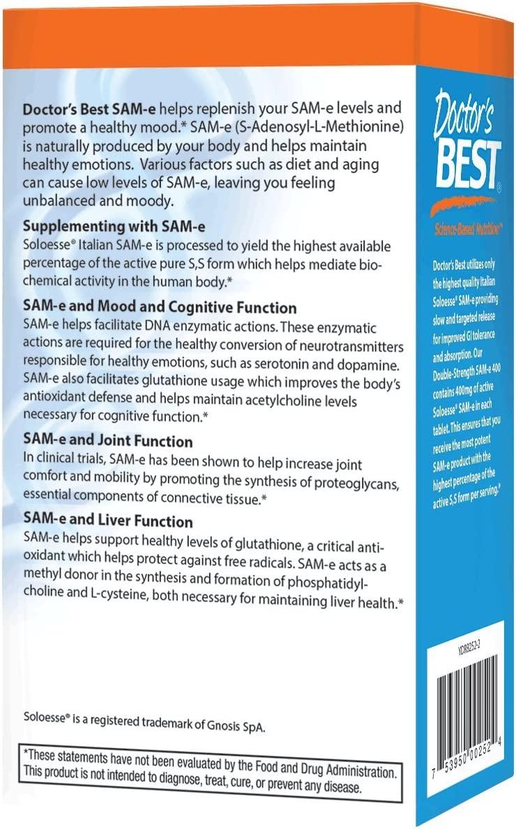 Doctor's Best SAM-e Double Strength 400 mg - 60 Enteric Coated Tablets ...