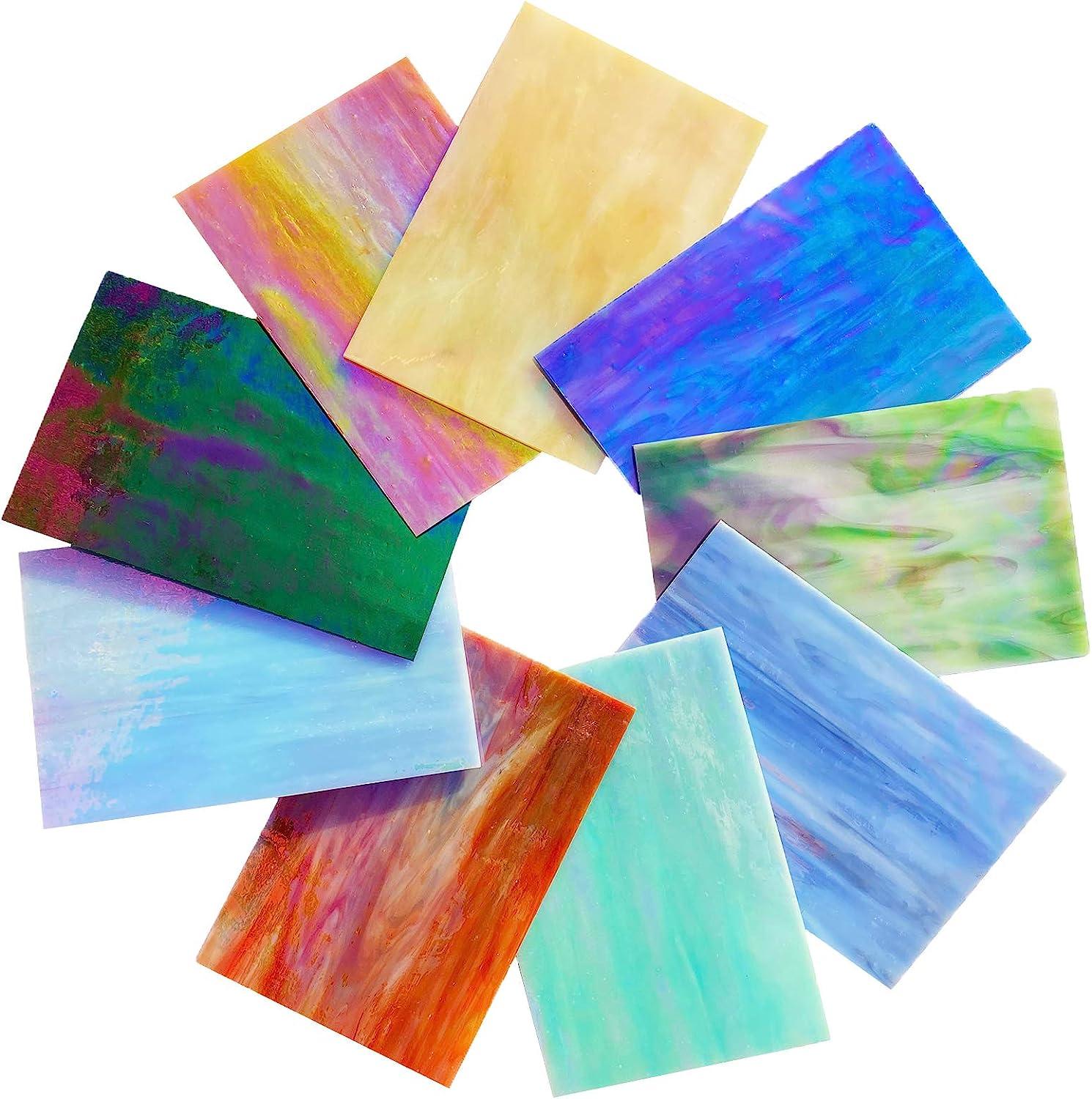 PALJOLLY 9 Sheets 4 x 6 inch Iridescent Stained Glass - Rainbow Colors ...