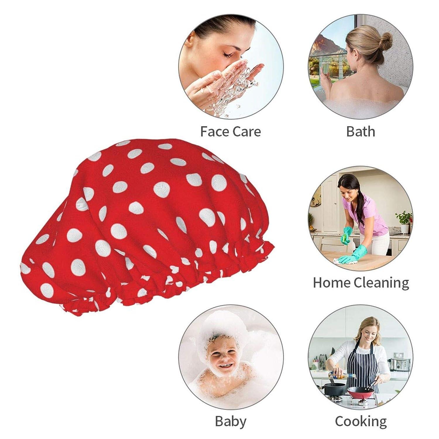 Red White Polka Dot Shower Cap | Double Layer Bath Cap | Adjustable ...