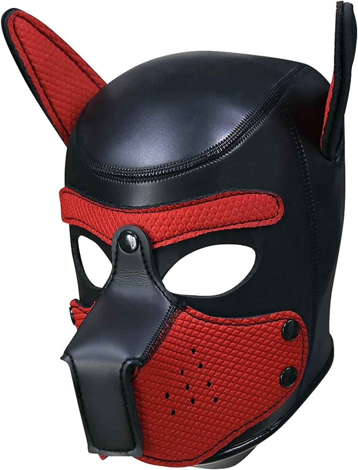 Yiqin RWSX XL Red Dog Mask - Soft Latex Pet Play Mask with Ears ...