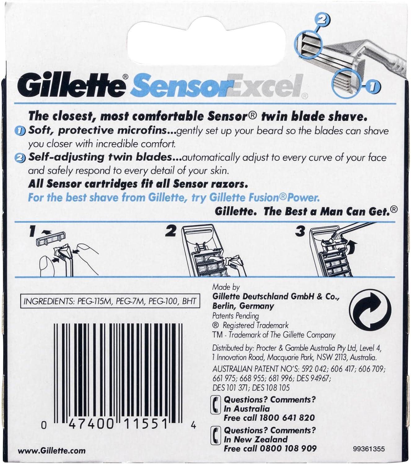 GILLETTE Sensor EXCEL Blades 5'S - Premium Quality Replacement Blades ...