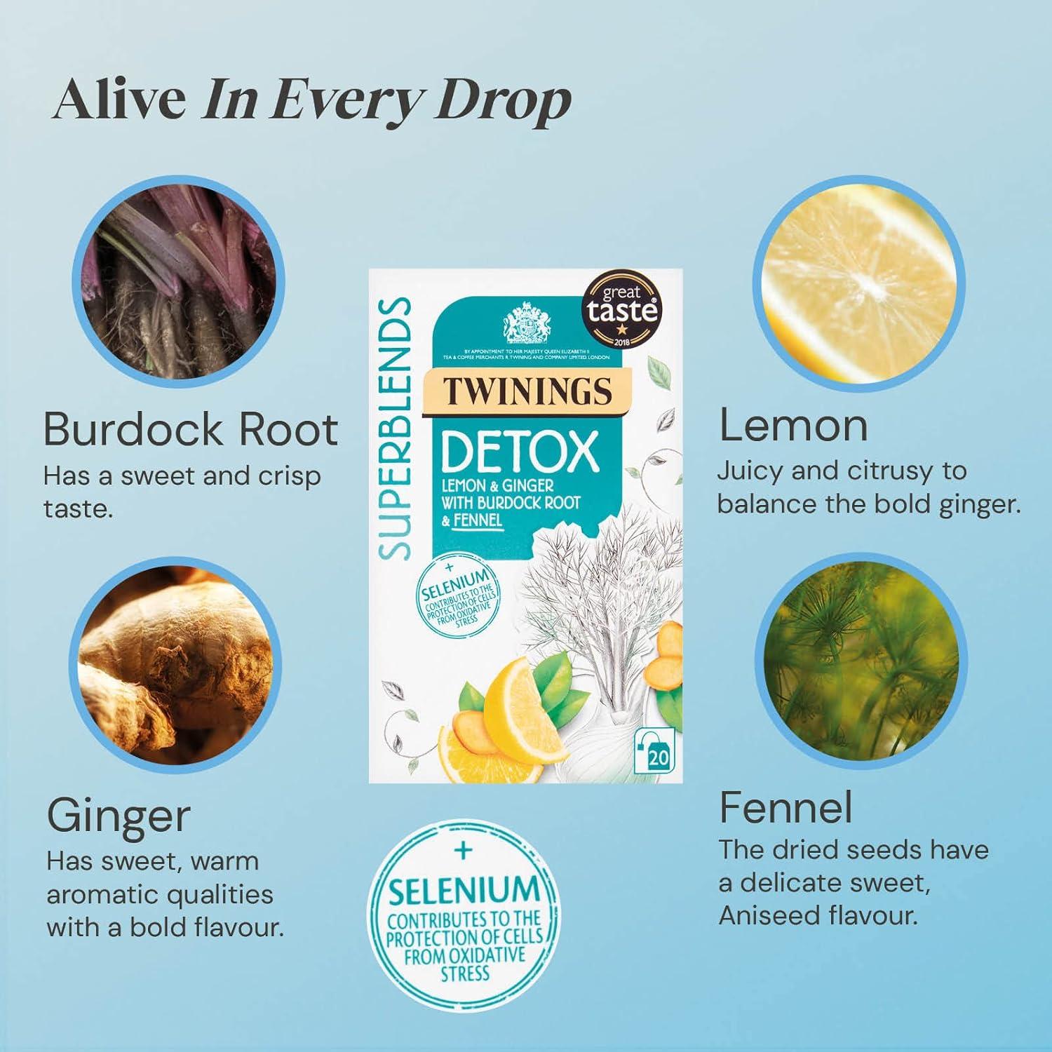 Twinings Superblends Detox - Lemon Ginger & Burdock Root Herbal Tea ...
