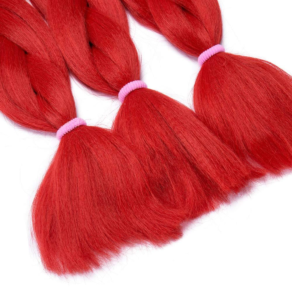 Colorful Red Kanekalon Braids Extensions - 60cm Synthetic Crochet Hair ...
