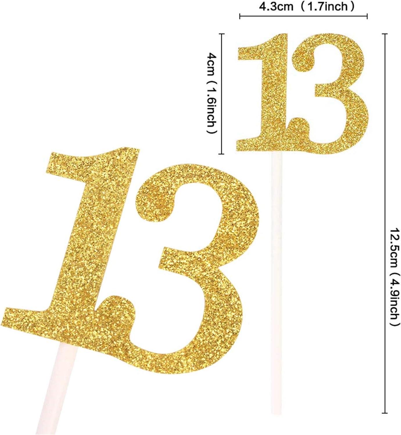 Unimall 20 Pieces Number 13 Cupcake Toppers Gold Glitter 13th Birthday ...