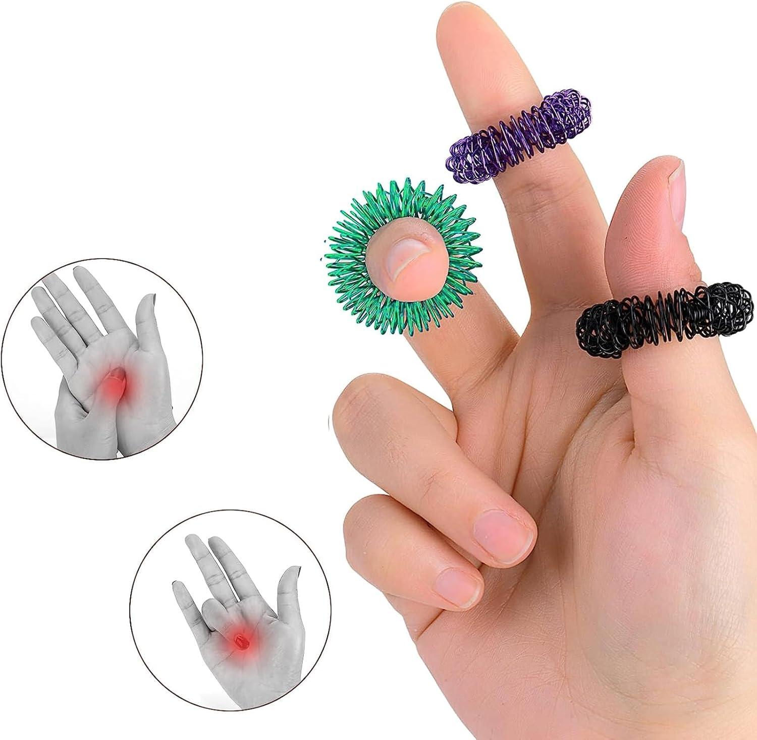 Acupressure Rings Set for Stress Relief & Massage - 10 Piece Finger ...
