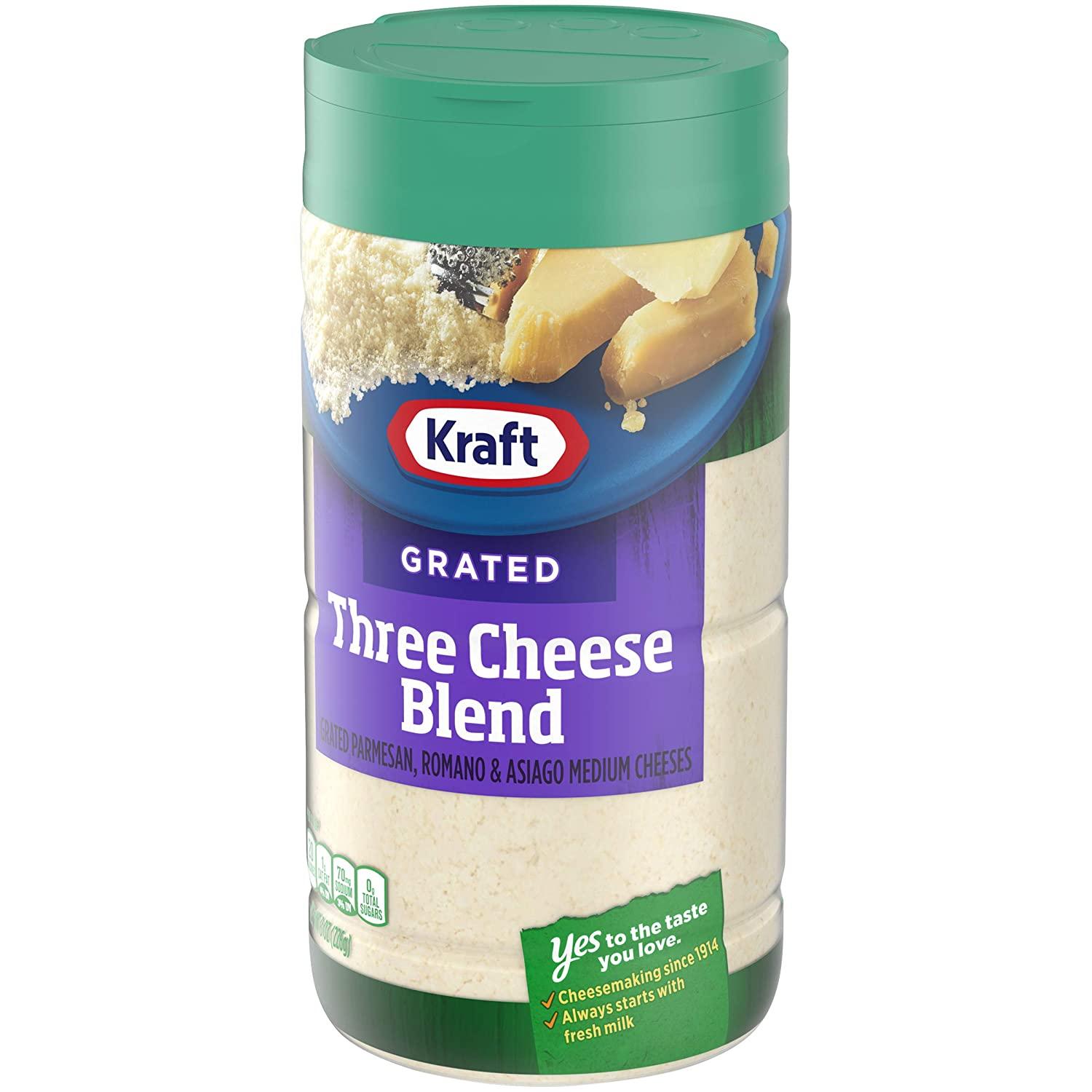 Kraft Three Cheese Blend Grated Cheese - 8 oz Shaker | Authentic ...