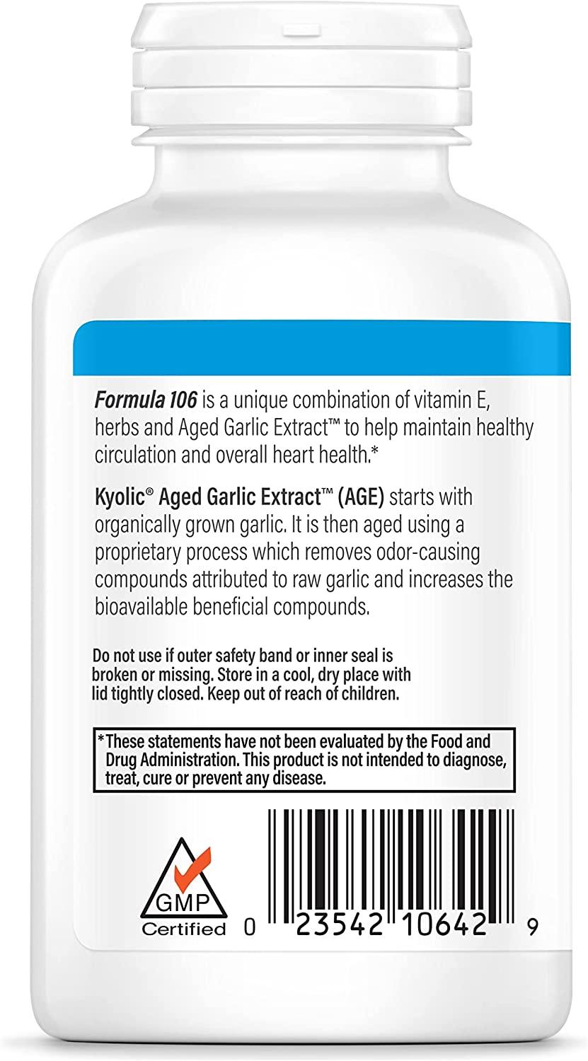 Kyolic Aged Garlic Extract Formula 106, Circulation Health, 200 ...