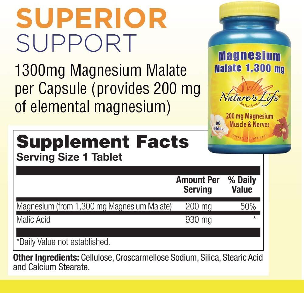 Nature's Life Magnesium Malate 1300mg | Malic Acid for Maximum ...