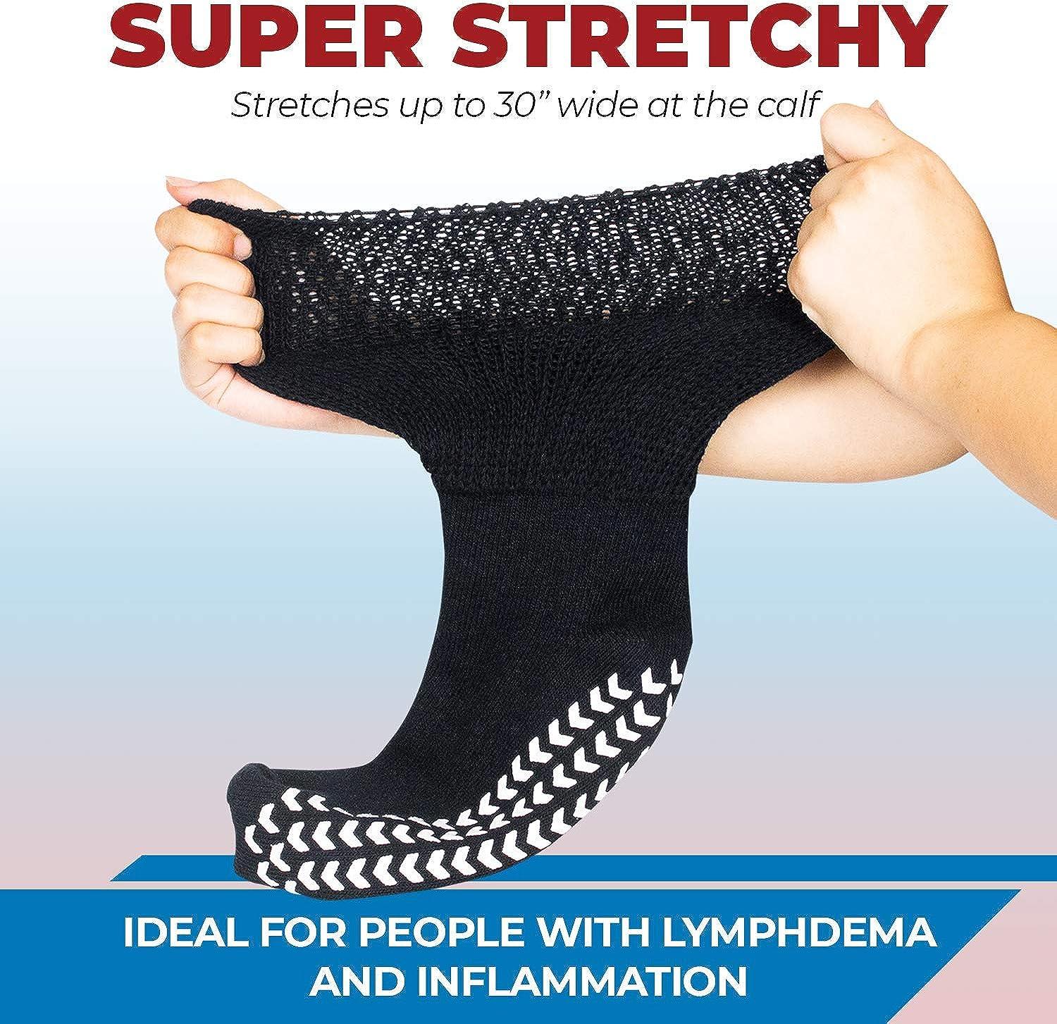 Extra Wide Hospital Socks for Swollen Ankles & Feet - Diabetic Socks (4 ...