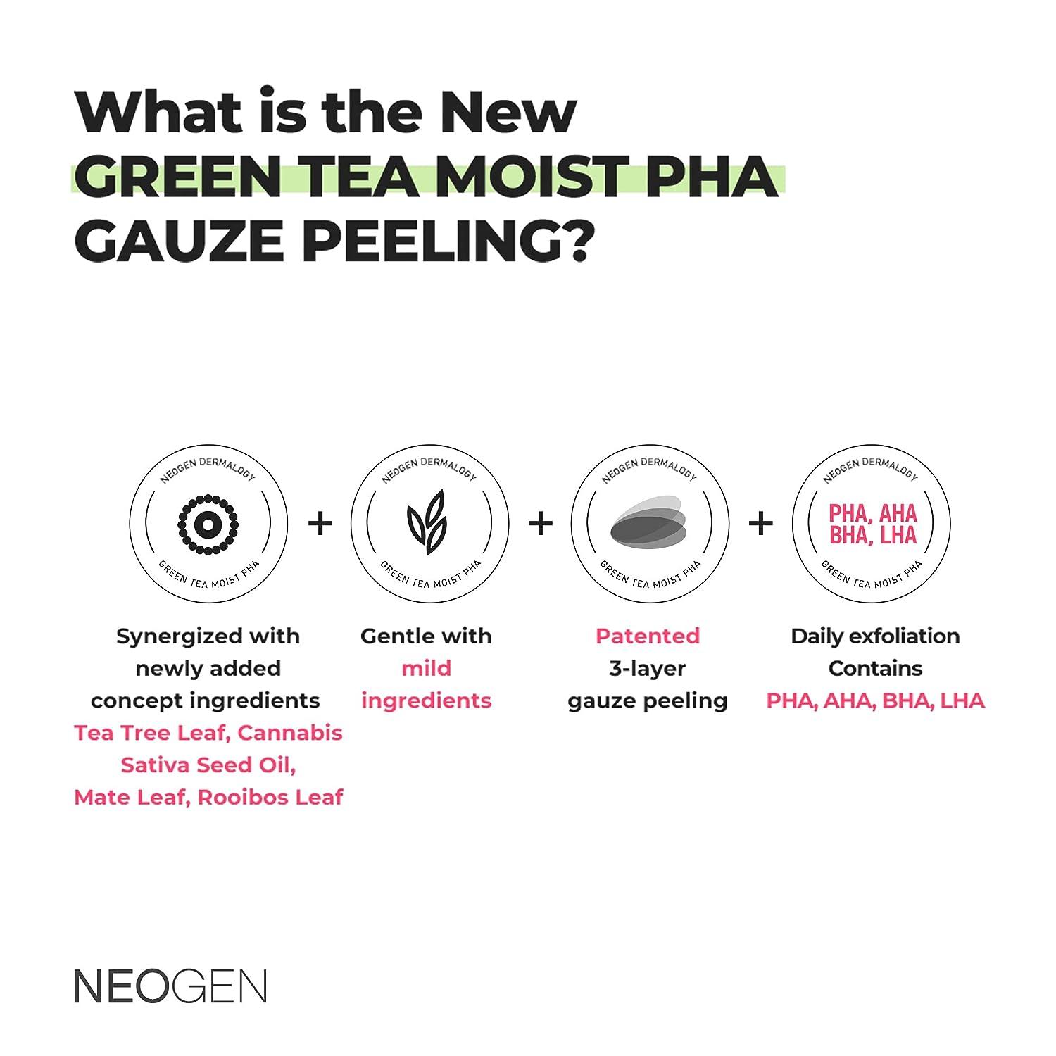 NEOGEN DERMALOGY Green Tea Moist PHA Gauze Peeling Pads - Exfoliating ...