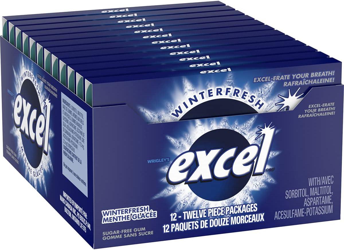 EXCEL Winterfresh Flavoured Sugar Free Chewing Gum 12 Pieces 12 Packs ...