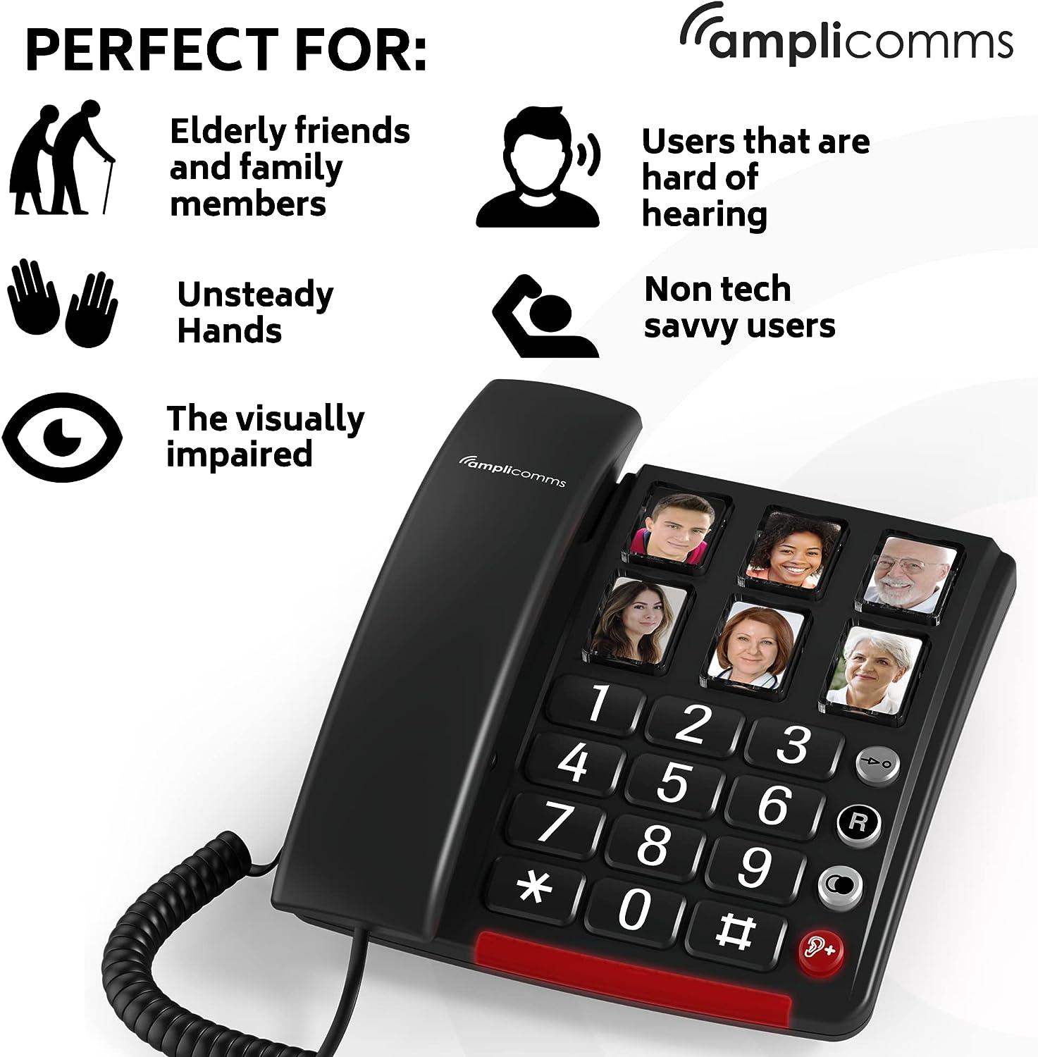 Amplicomms BigTel 40 Plus Corded Big Button Phone for Elderly - Hearing ...