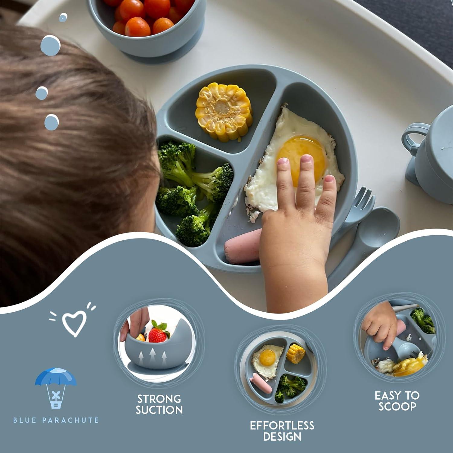 Baby Feeding Silicone Set | Weaning Kit with Suction Plate, Bowl, Bib ...