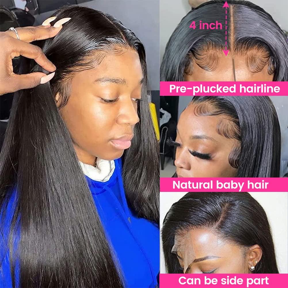 28 Inch Straight Lace Front Wig 180% Density HD Glueless Human Hair Wig ...