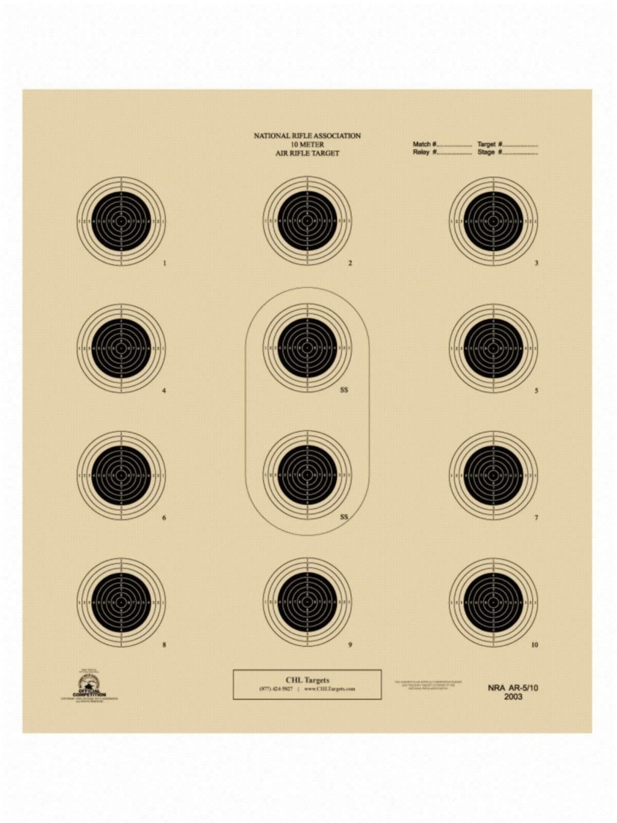 Official NRA Shooting Targets AR 5/10 Air Rifle 10m 12 Bullseye Black ...