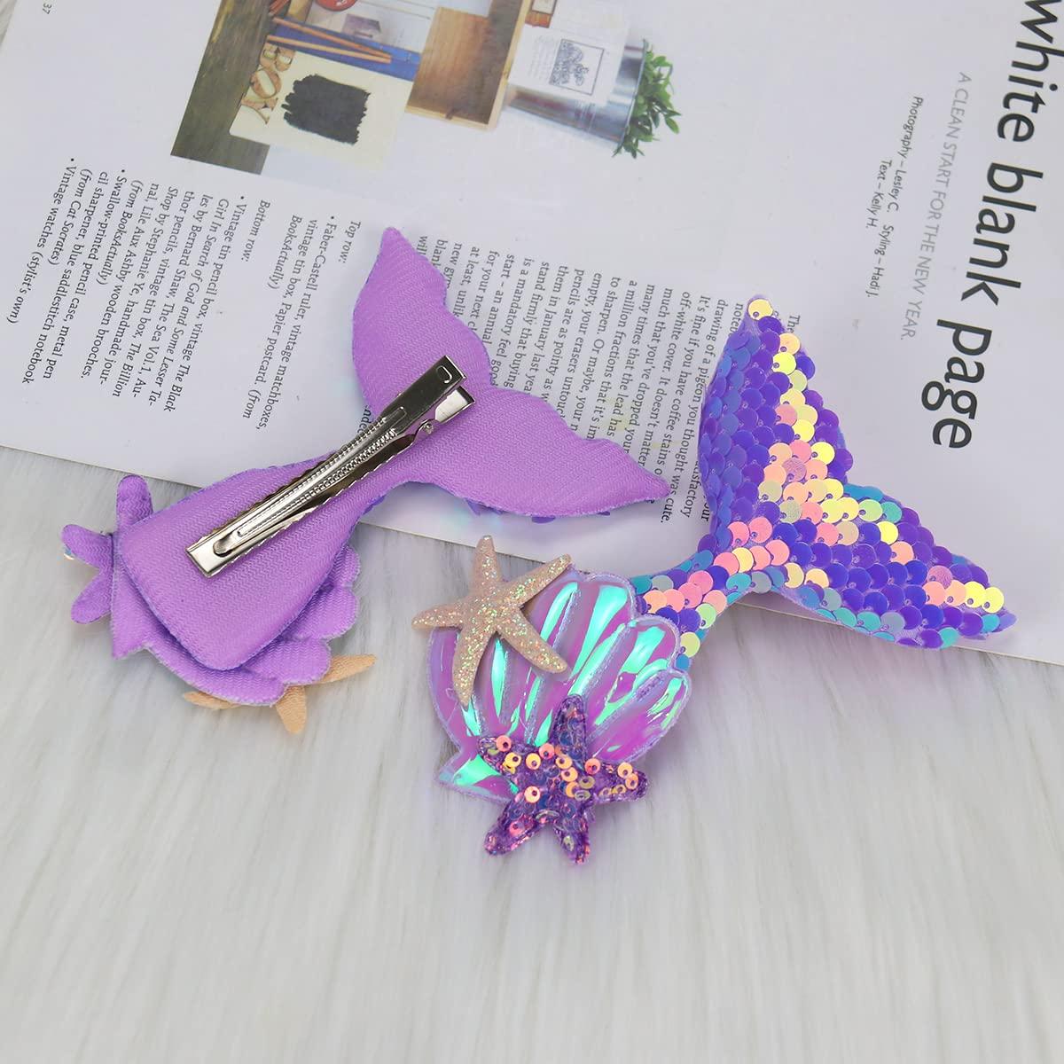 Mermaid Hair Pins Set - Reversible Fish Tail Clips, Starfish Shell ...