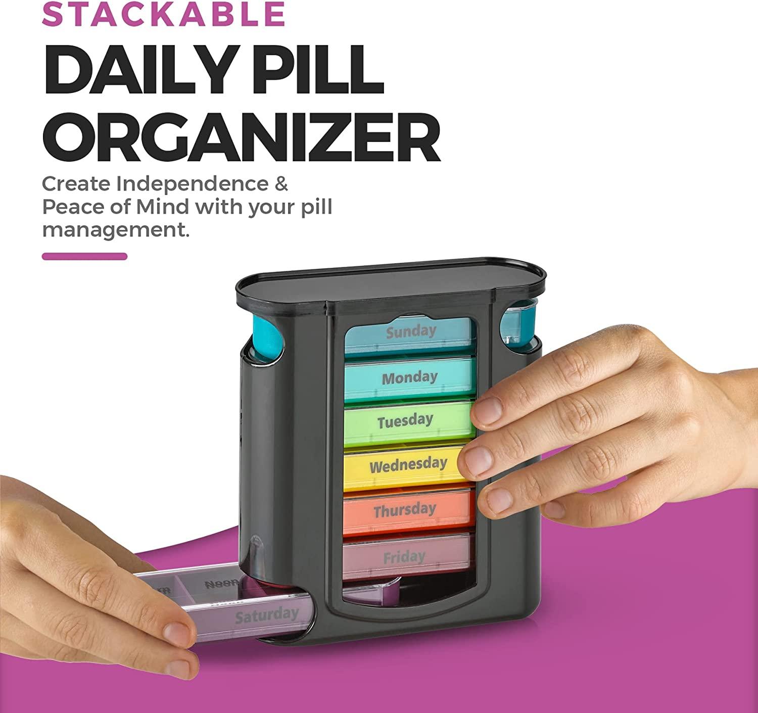 Weekly Pill Organizer with 1 Dispenser & 7 Stackable Compartments - 4 ...