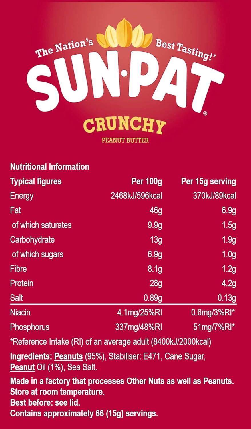 Sun-Pat Crunchy Peanut Butter 1kg Catering Tub / 66 x 15g Servings ...