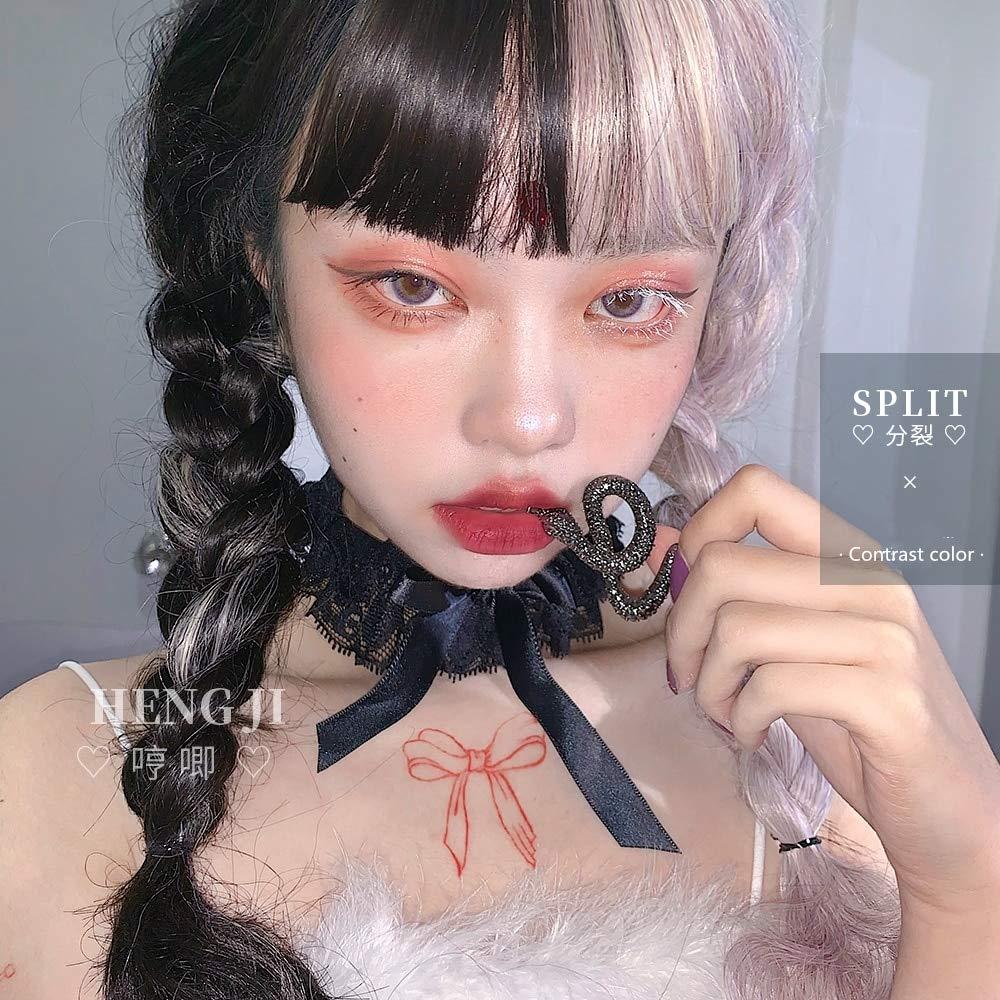 Uwowo Long Curly Black Taro Powder Lolita Wig with Bangs - Heat ...