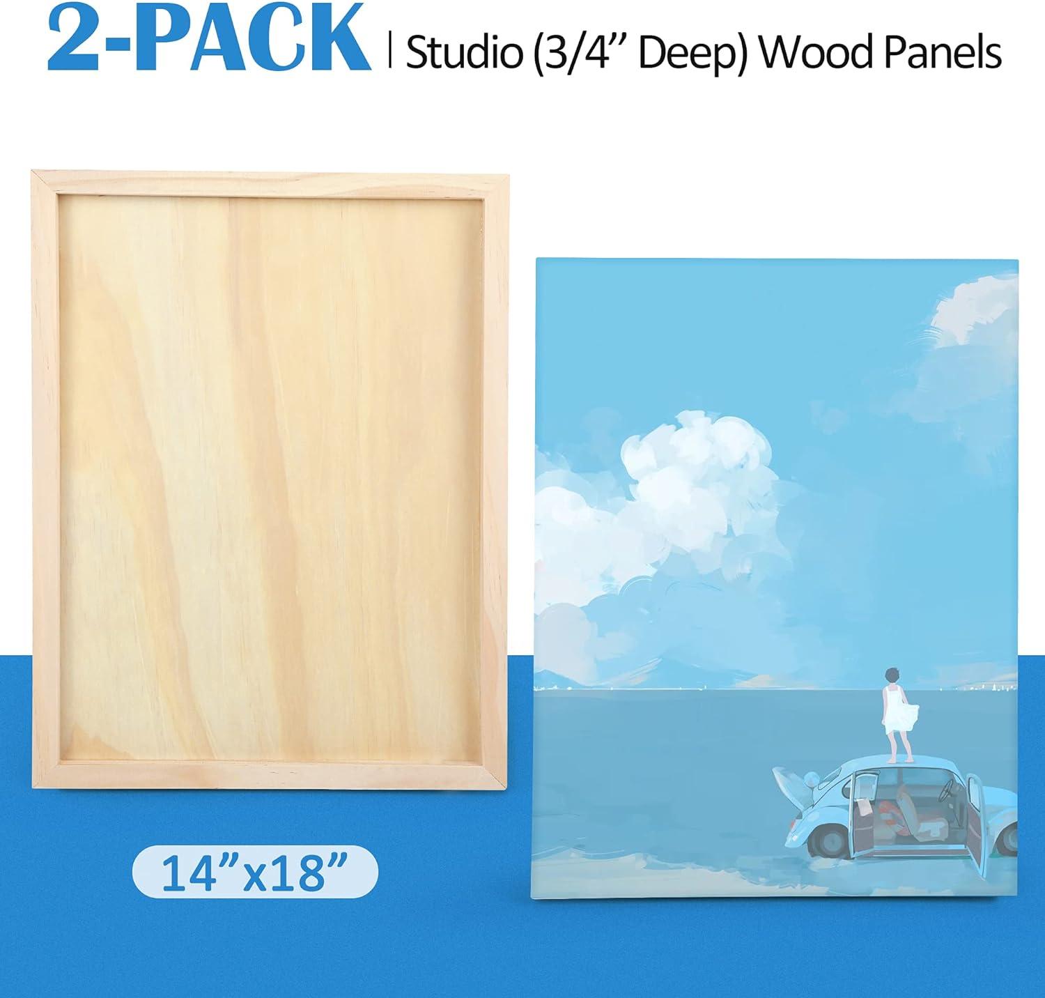 14x18 Wood Canvas Panels Kit - 2 Pack, Studio Cradle Boards for Pouring ...