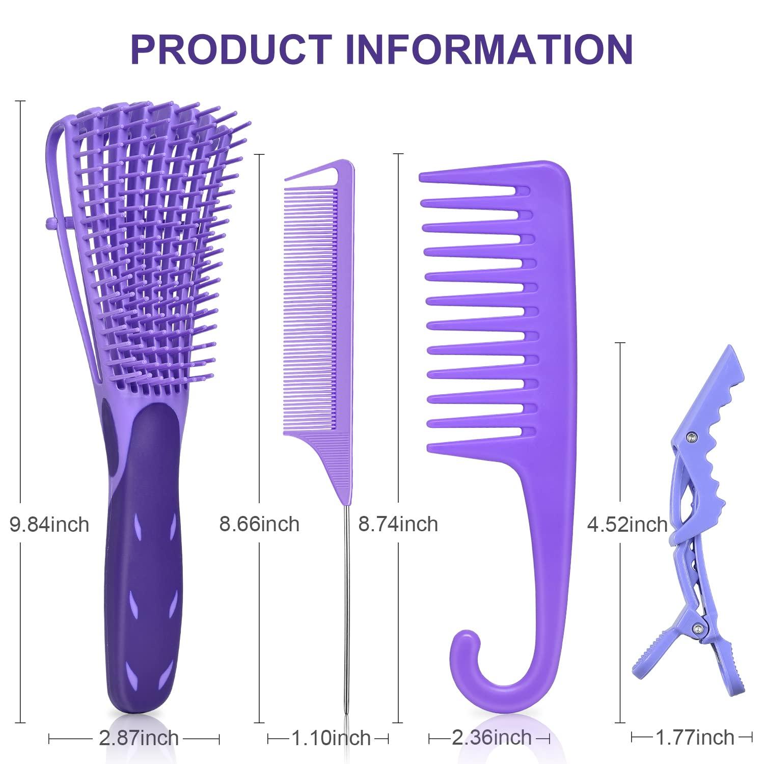 Detangling Hair Brush Set with Wide Tooth Comb and Rat Tail Comb ...