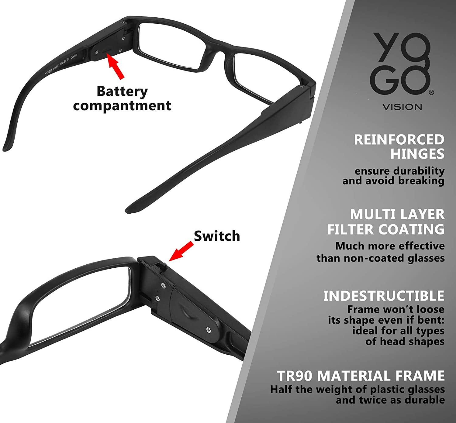 LED Lighted Reading Glasses 3.5x Magnification for Clear Vision - 2 ...