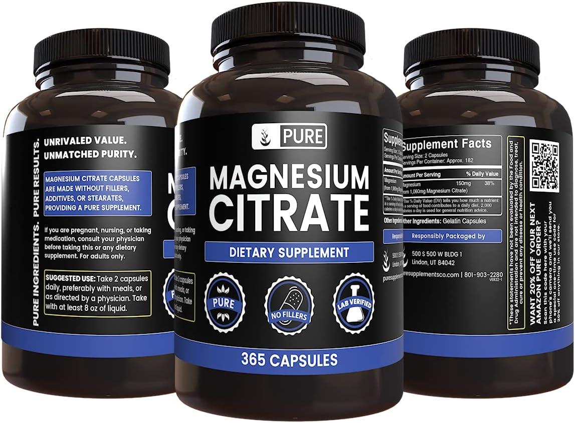 365 Capsules Pure Magnesium Citrate | Lab Verified, No Fillers | 365 ...