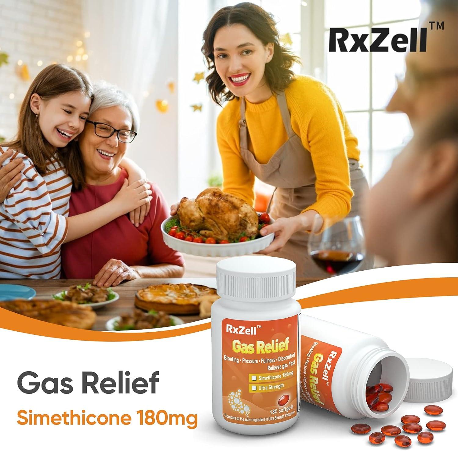 RXZELL Gas Relief Maximum Strength Simethicone 250mg 120 Softgels ...