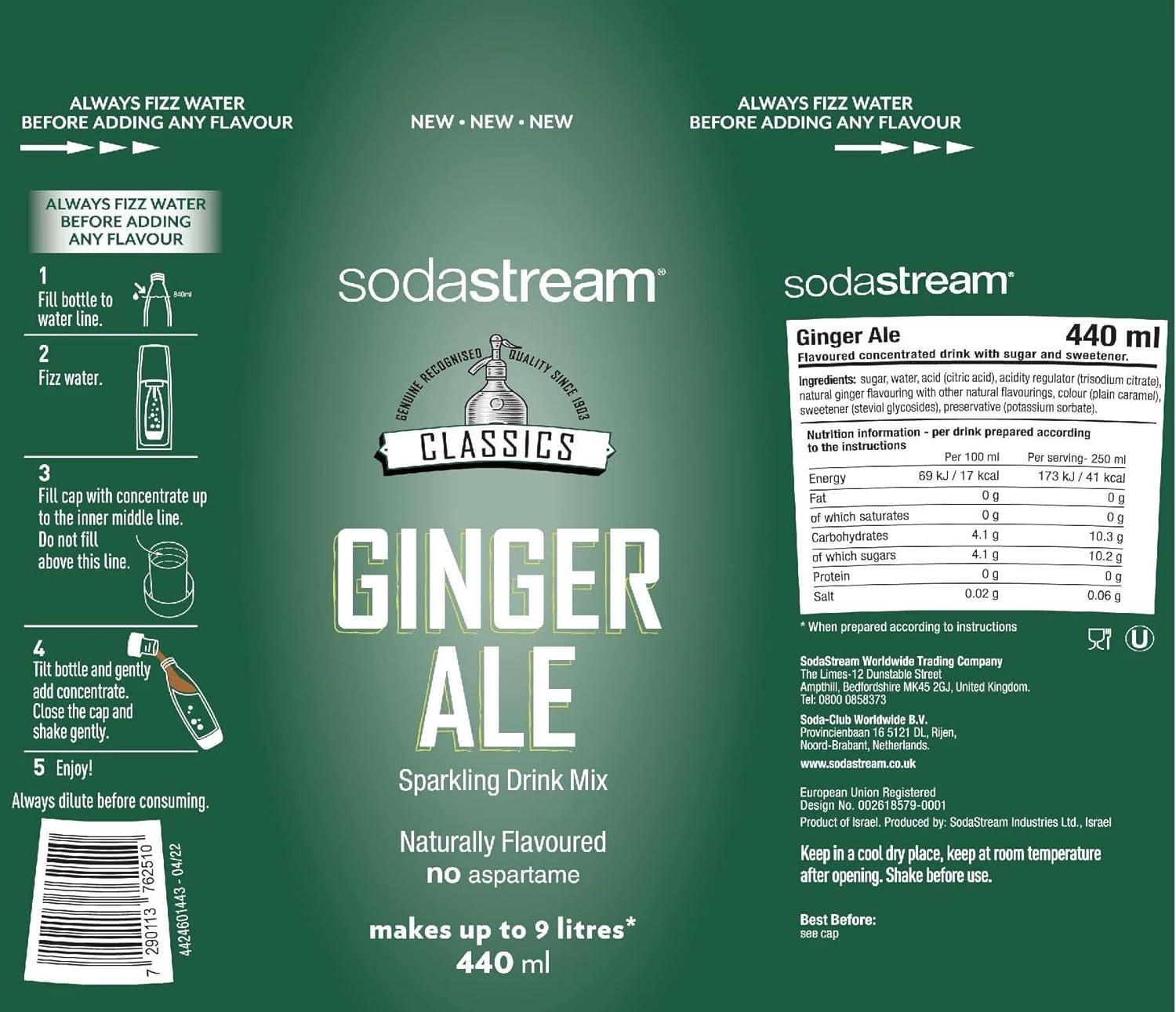 SodaStream Flavours Classic Ginger Ale Fizzy Drink Maker Concentrate ...