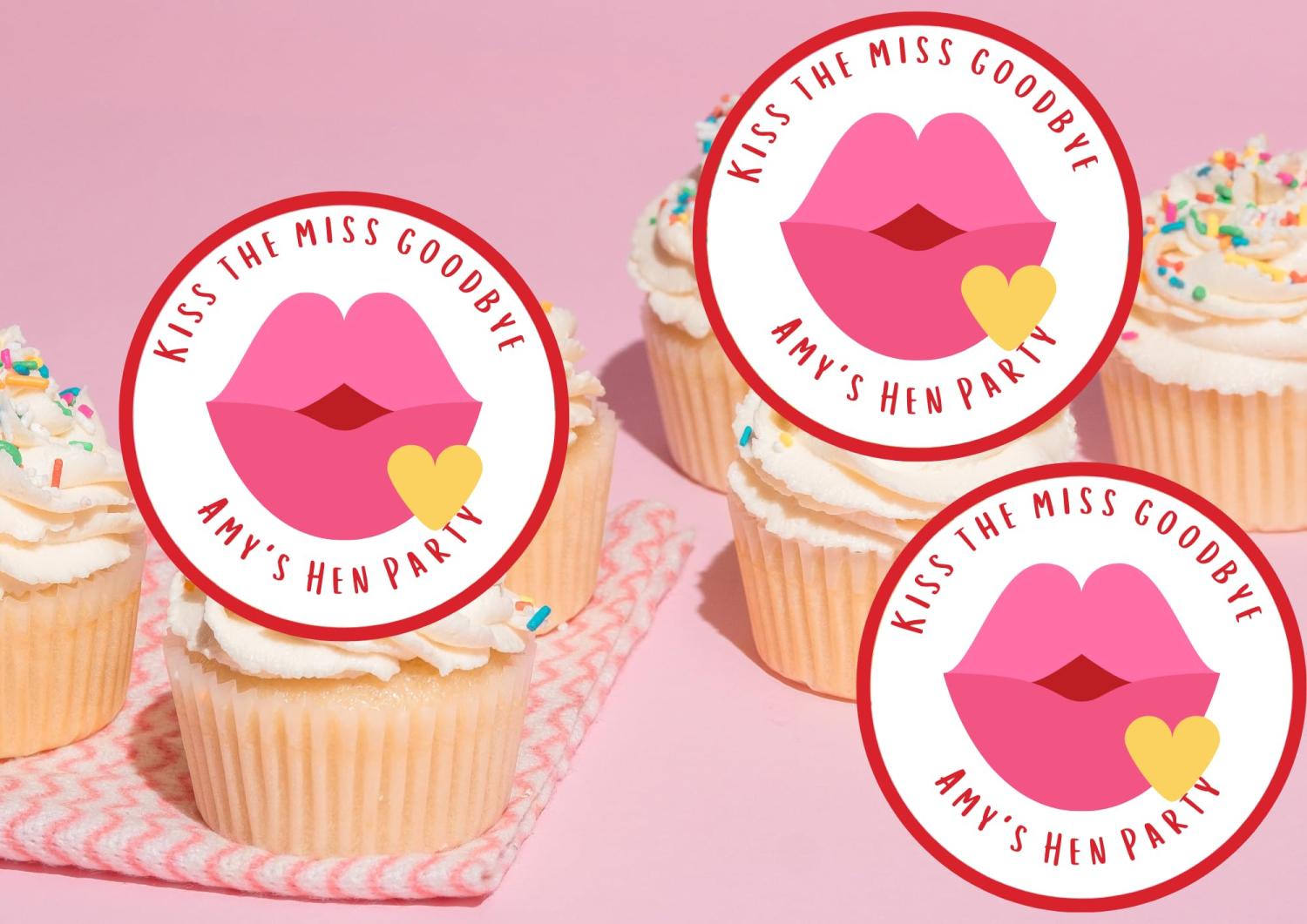 edible 20 x HEN PARTY Personalised cupcake toppers UNCUT - KISS THE ...