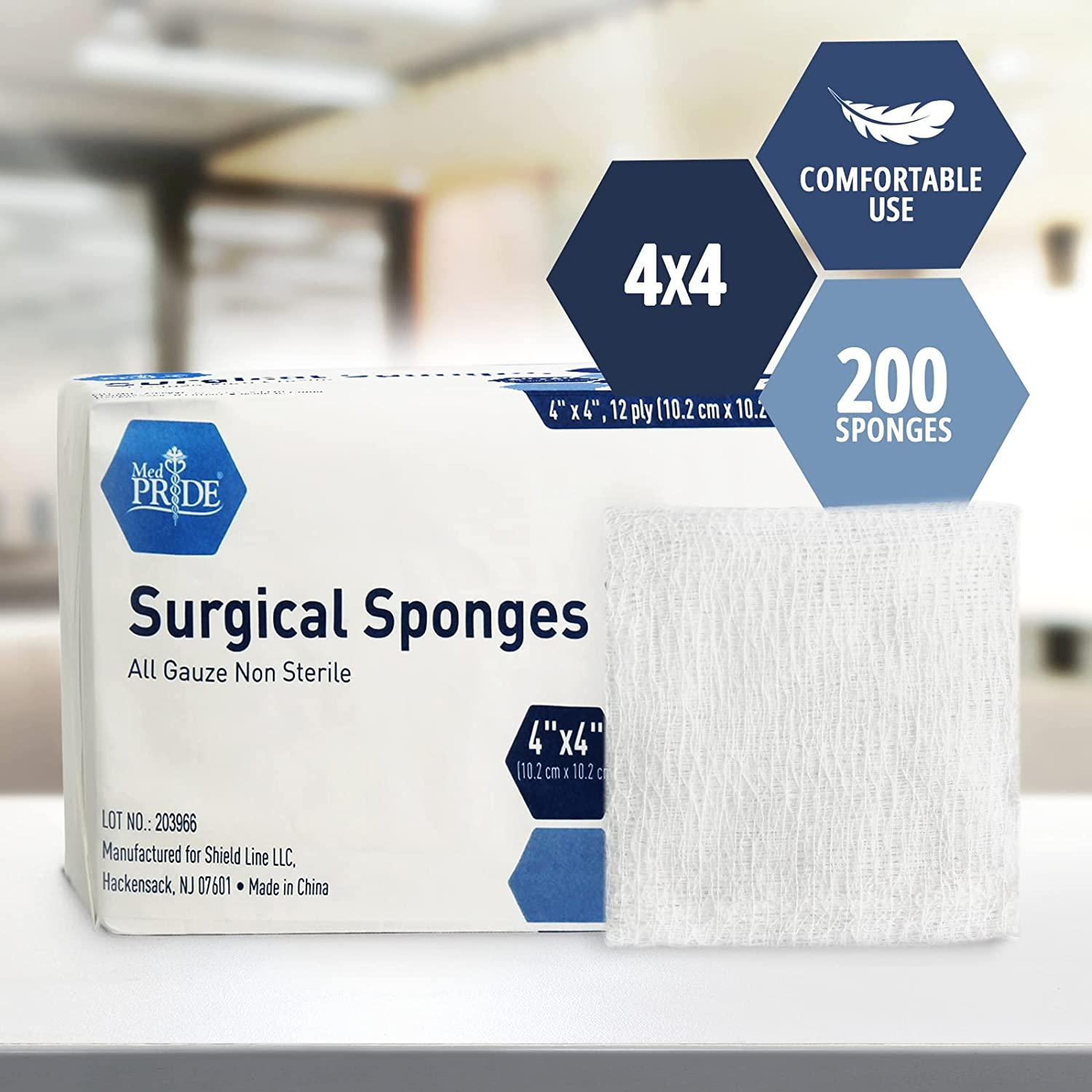 Medpride 4x4 Gauze Surgical Sponges - 200 Pack, 12-Ply, Non-Sterile ...
