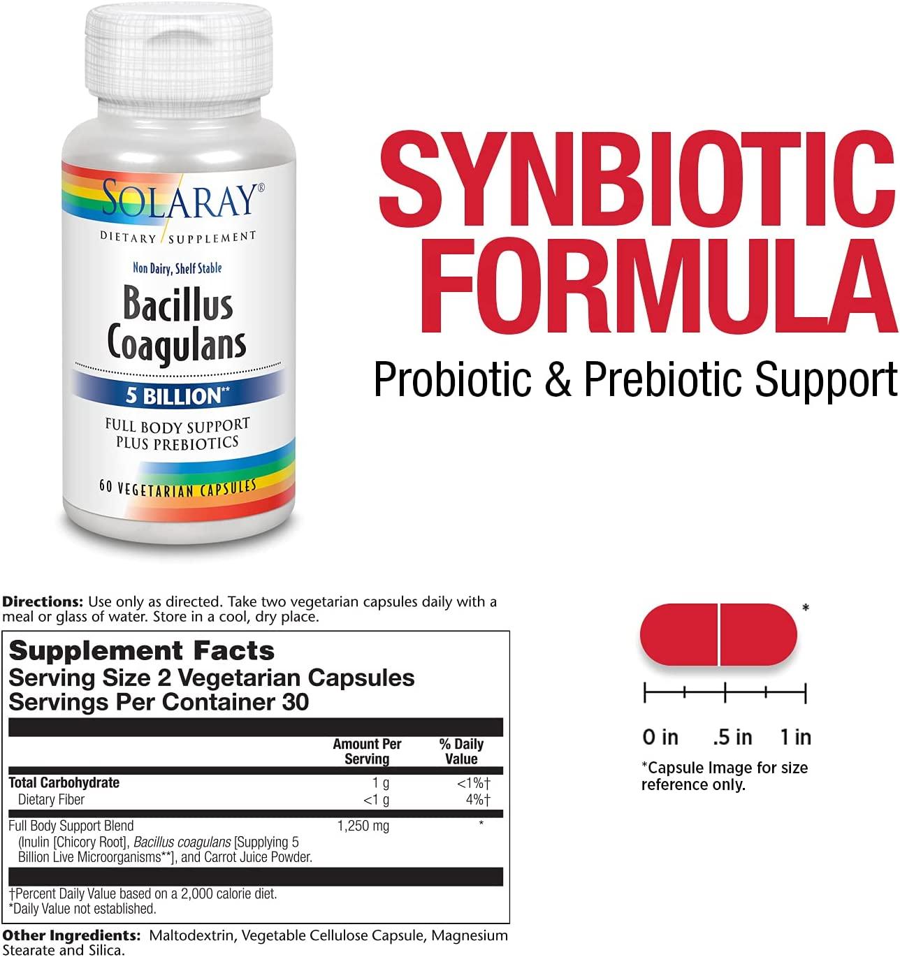 Solaray Bacillus Coagulans 5 Billion - 60 Vegetarian Capsules ...