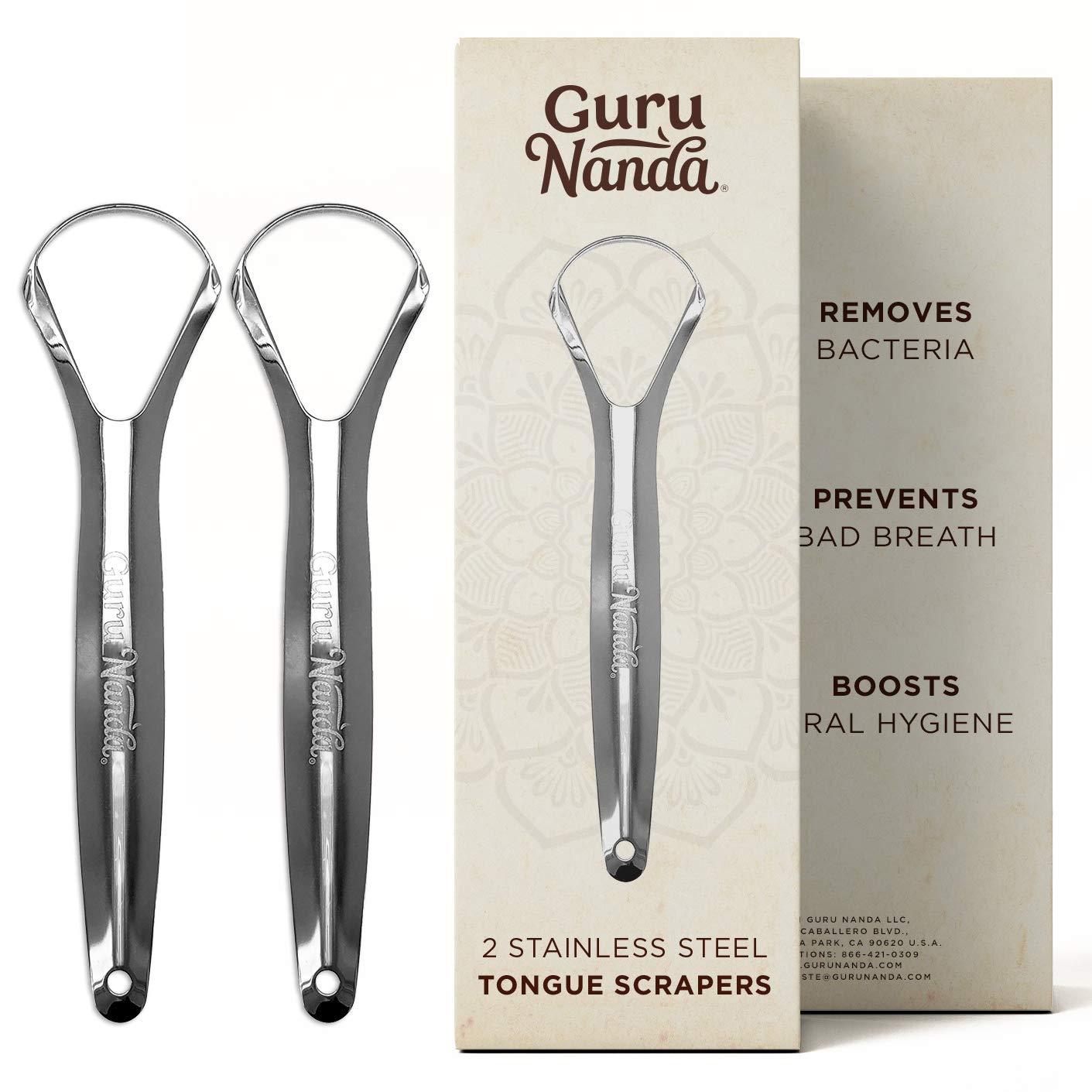 GuruNanda Stainless Steel Tongue Scraper - 2 Pack for Bad Breath & Oral ...