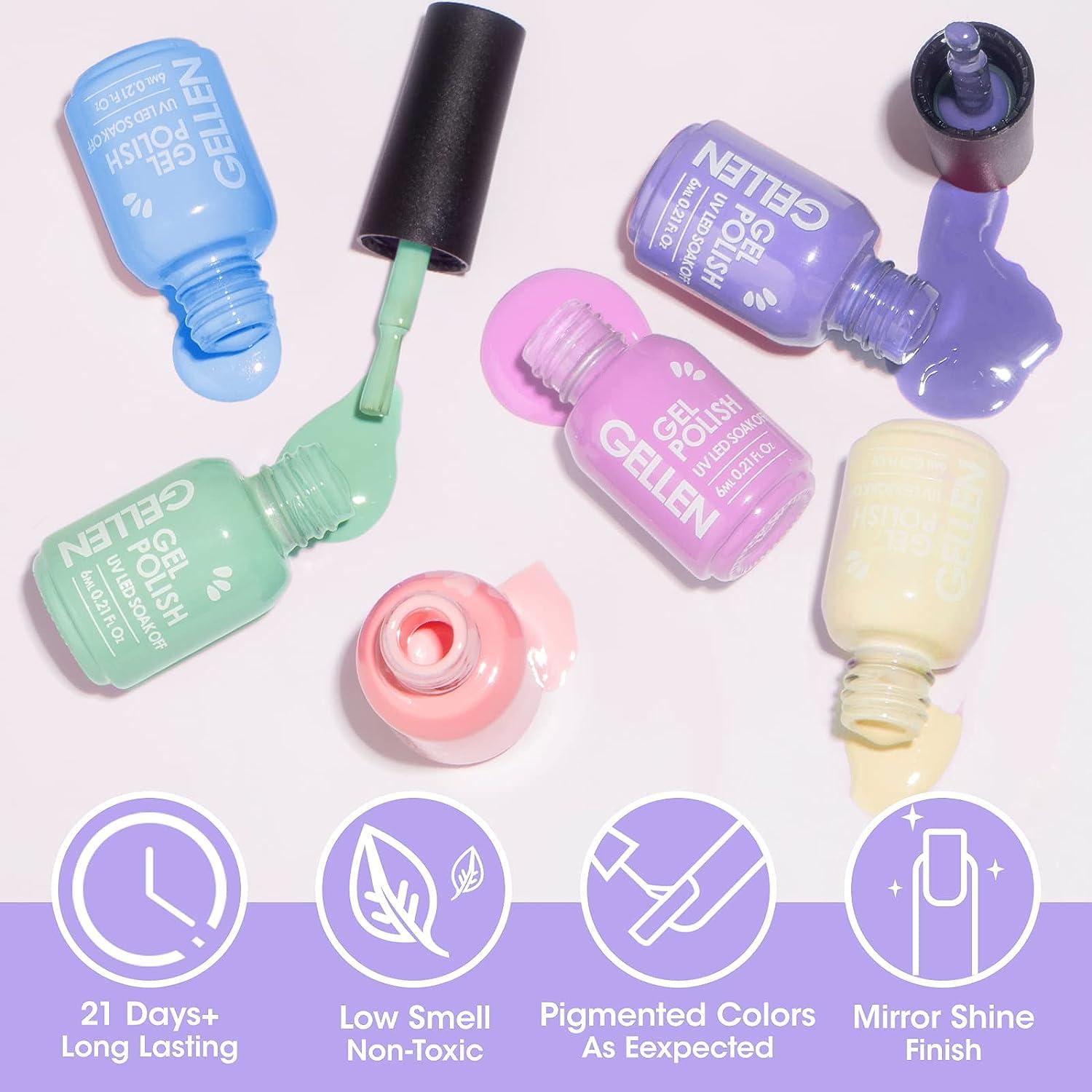 Gellen Gel Nail Polish Kit - 6 Colors Macaron Jelly Set with UV Nail ...