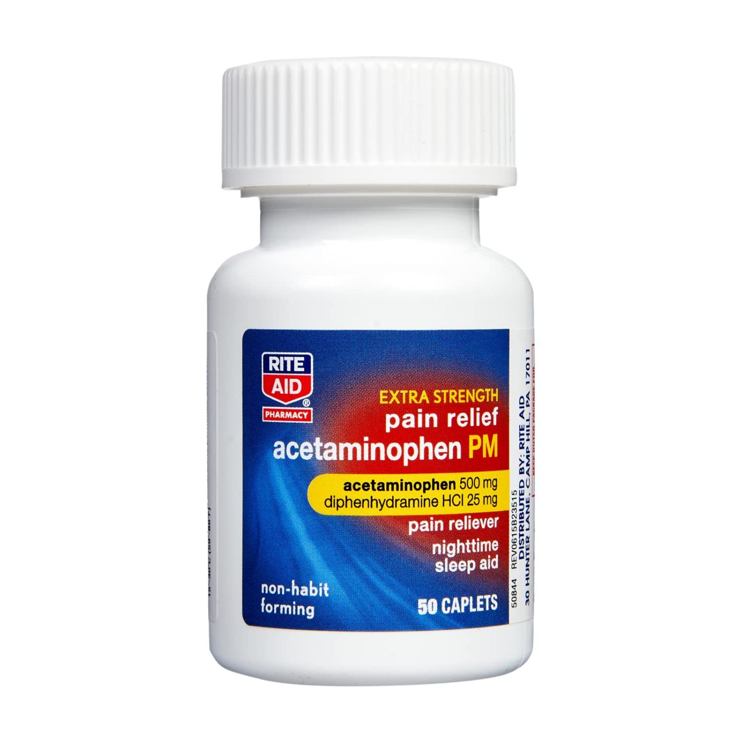 Rite Aid Extra Strength PM Caplets - 50 Count | Acetaminophen ...