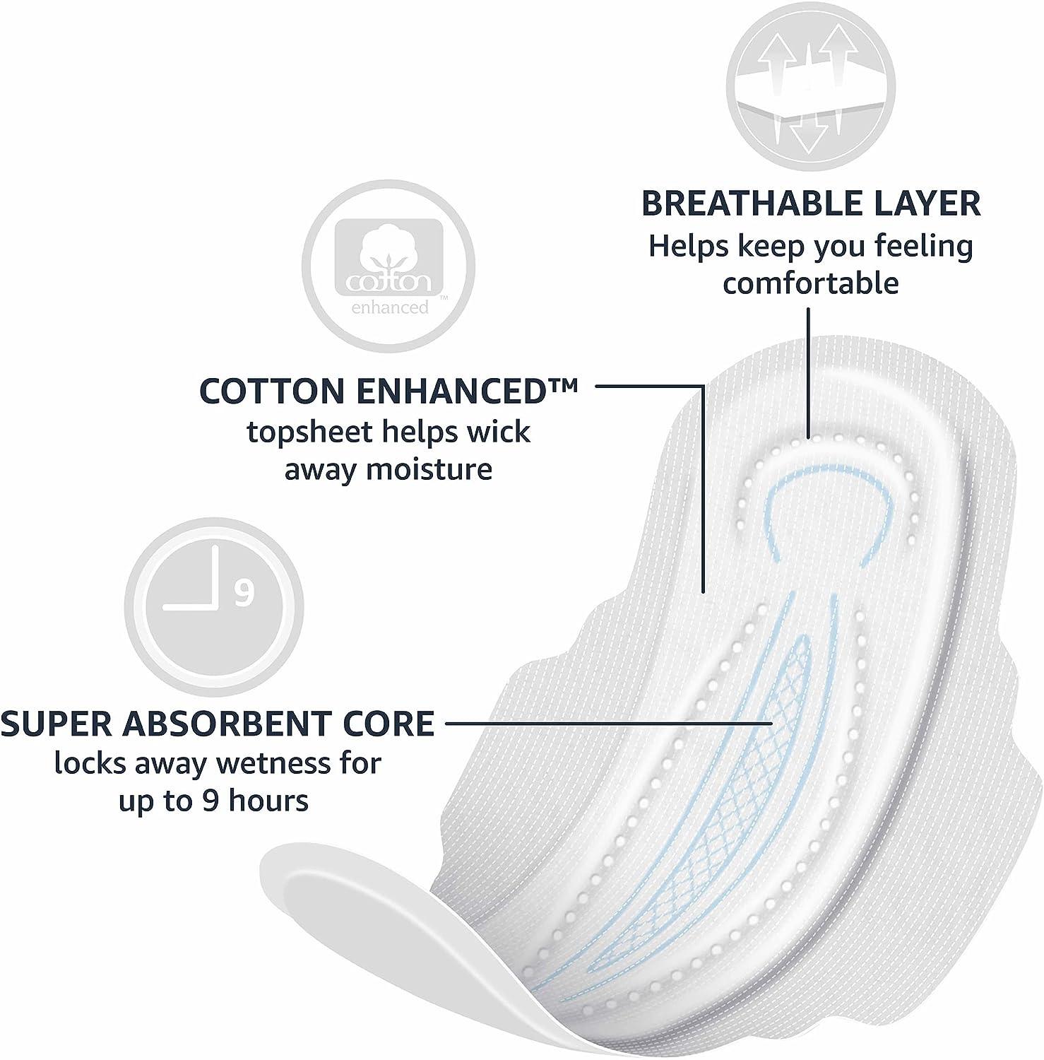 Amazon Basics Extra Long Maxi Pads with Flexi-Wings, Size 3 - 26 Count ...