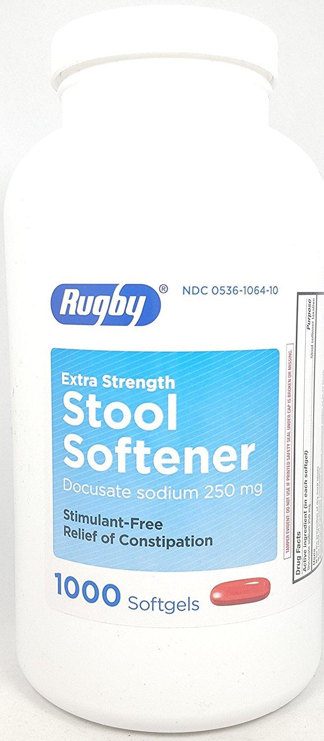 Rugby Stool Softener Docusate 250mg Softgels 1000 Count per Bottle 1000 ...