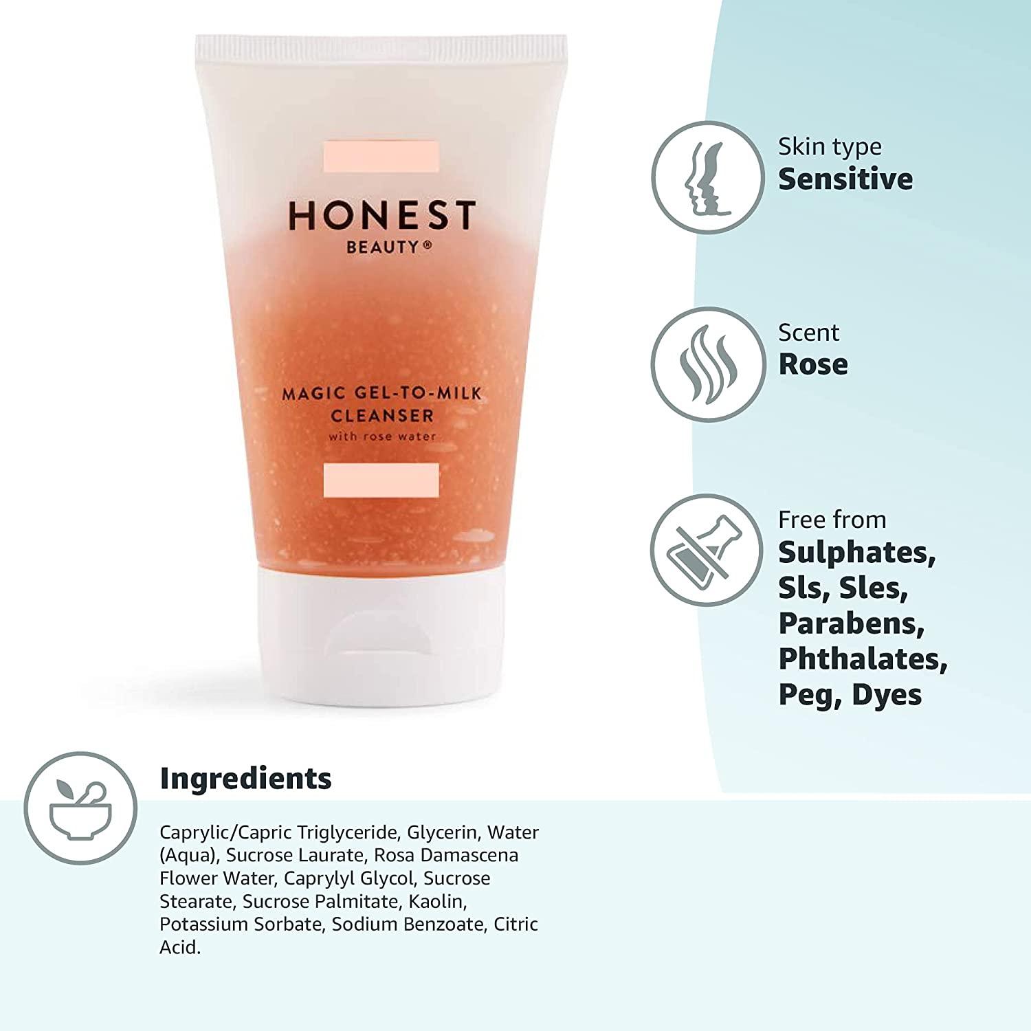 Honest Beauty Magic Gel-to-Milk Cleanser with Pink Kaolin Clay | 4 fl ...
