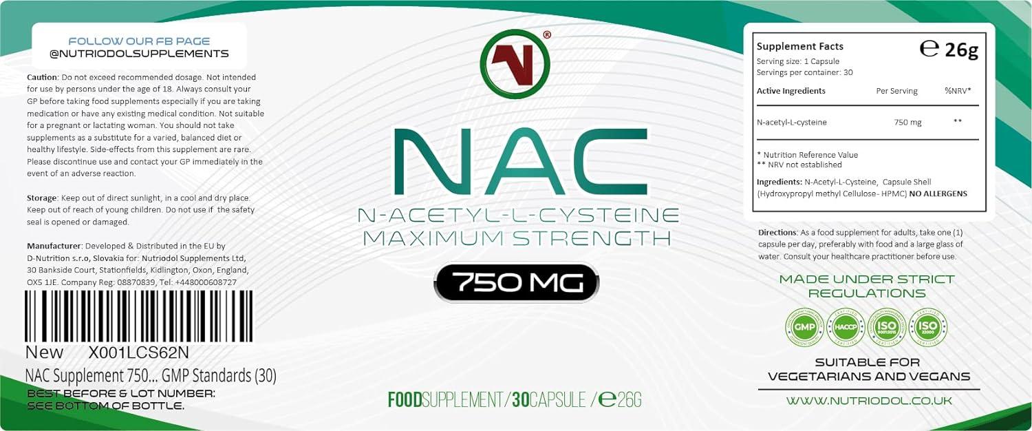NAC Supplement 750mg Vegan capsules - High Bioavailability Amino Acid ...