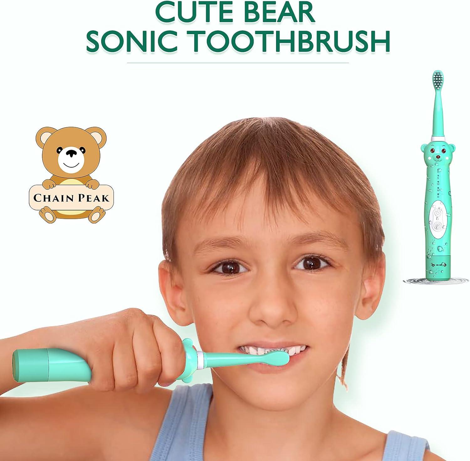 Kids Sonic Electric Toothbrush - Rechargeable Cute Bear Design for Boys ...